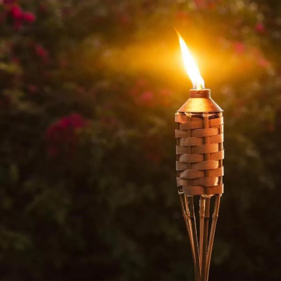 Garden Light Bamboo Torch With Black Metal Wick Holder For Outdoor ...
