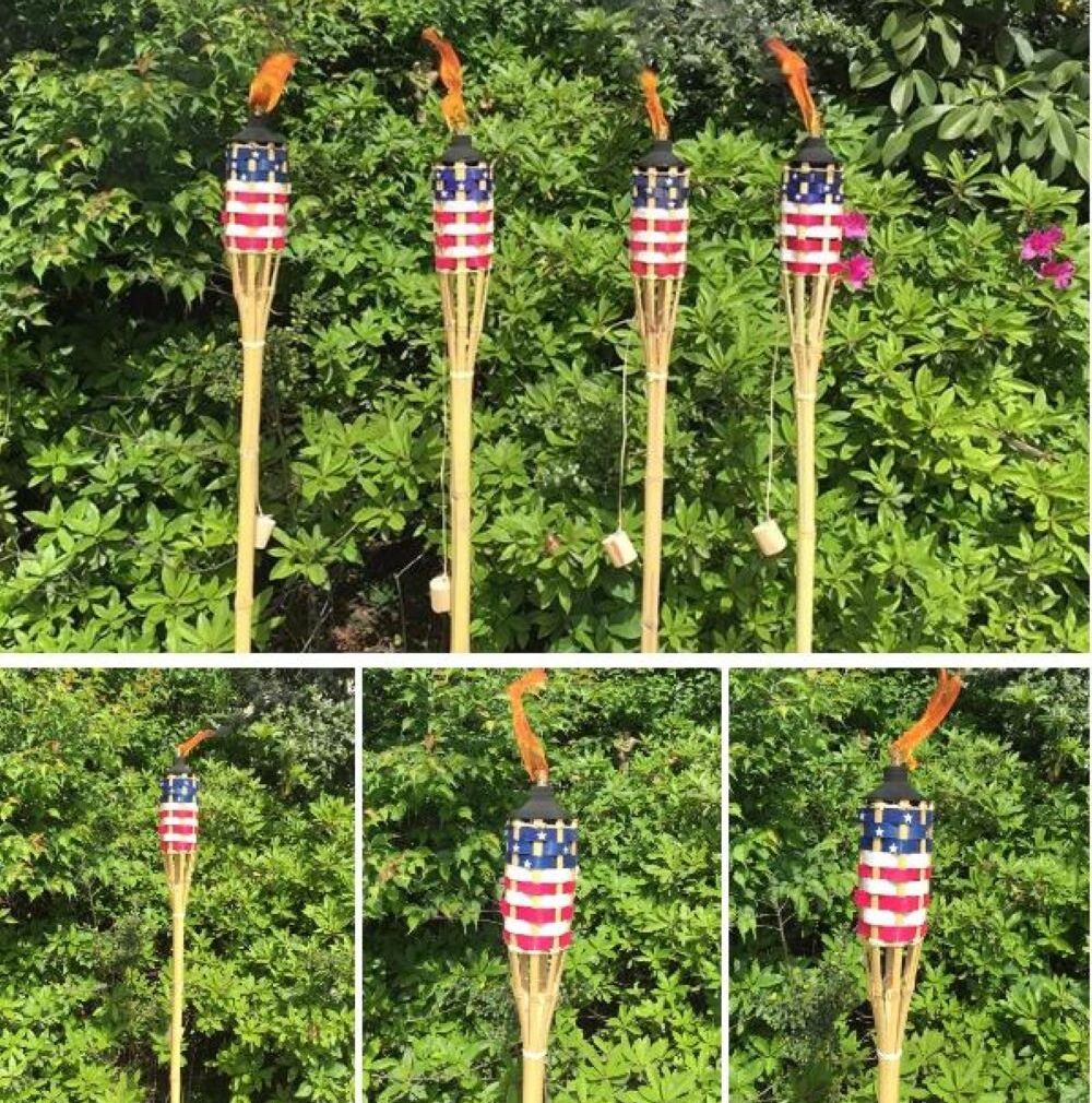Garden Light Bamboo Torch With Black Metal Wick Holder For Outdoor ...