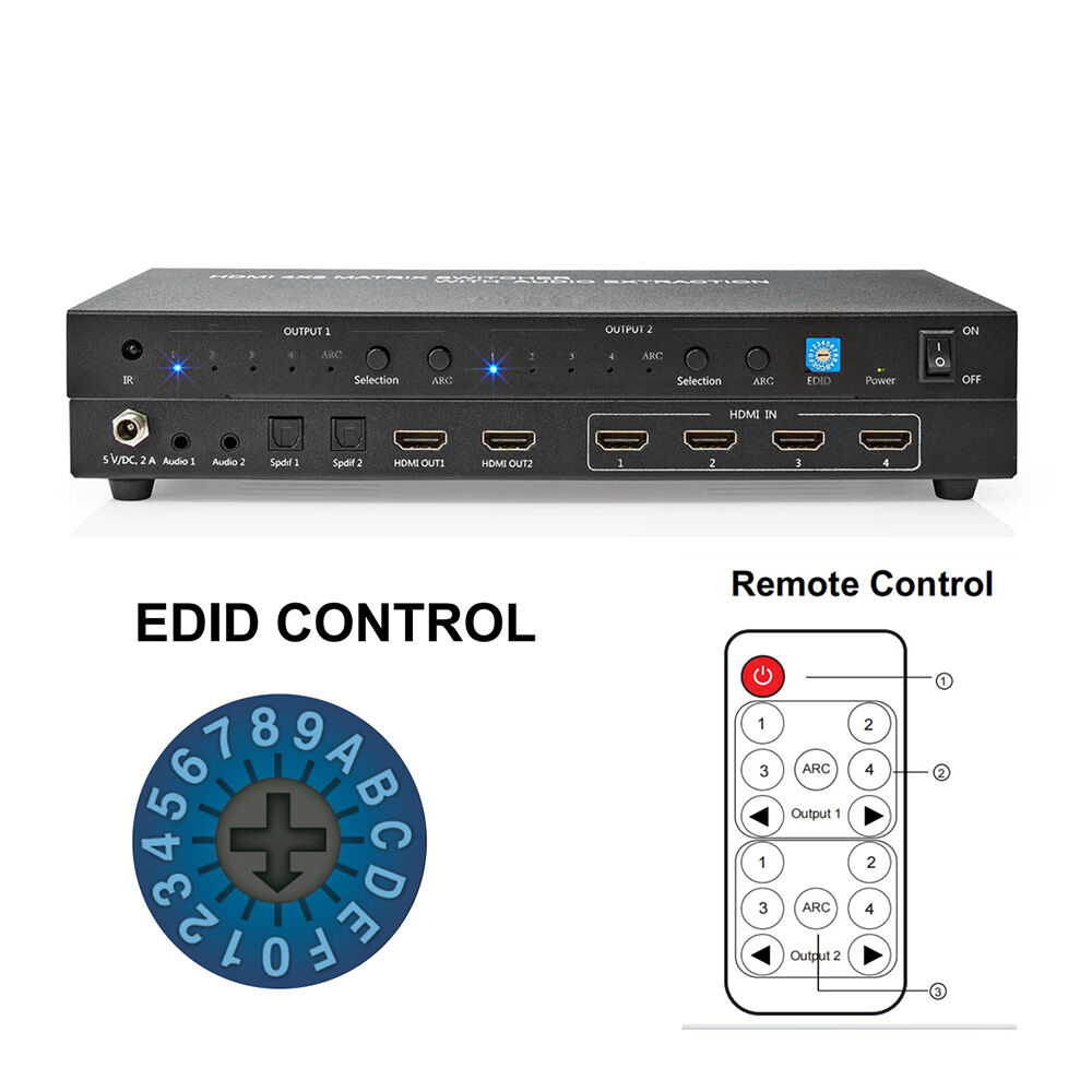 Gmax Hdmi 4x2 Matrix Switcher With Audio Extraction,4k60hz Hdmi2.0 ...