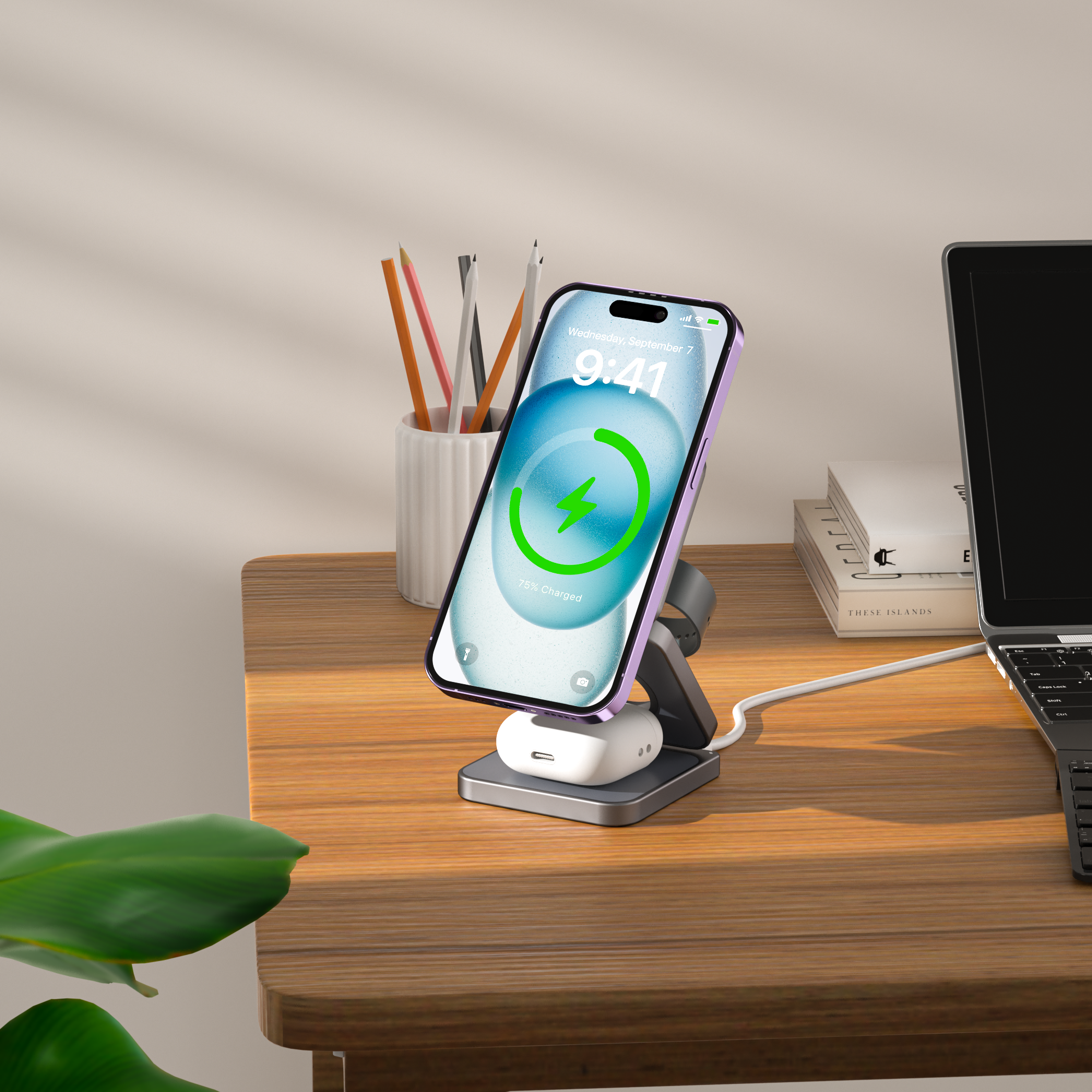 New 3 In 1 Wireless Charging Station Qi 15 W Fast Portable Foldable ...