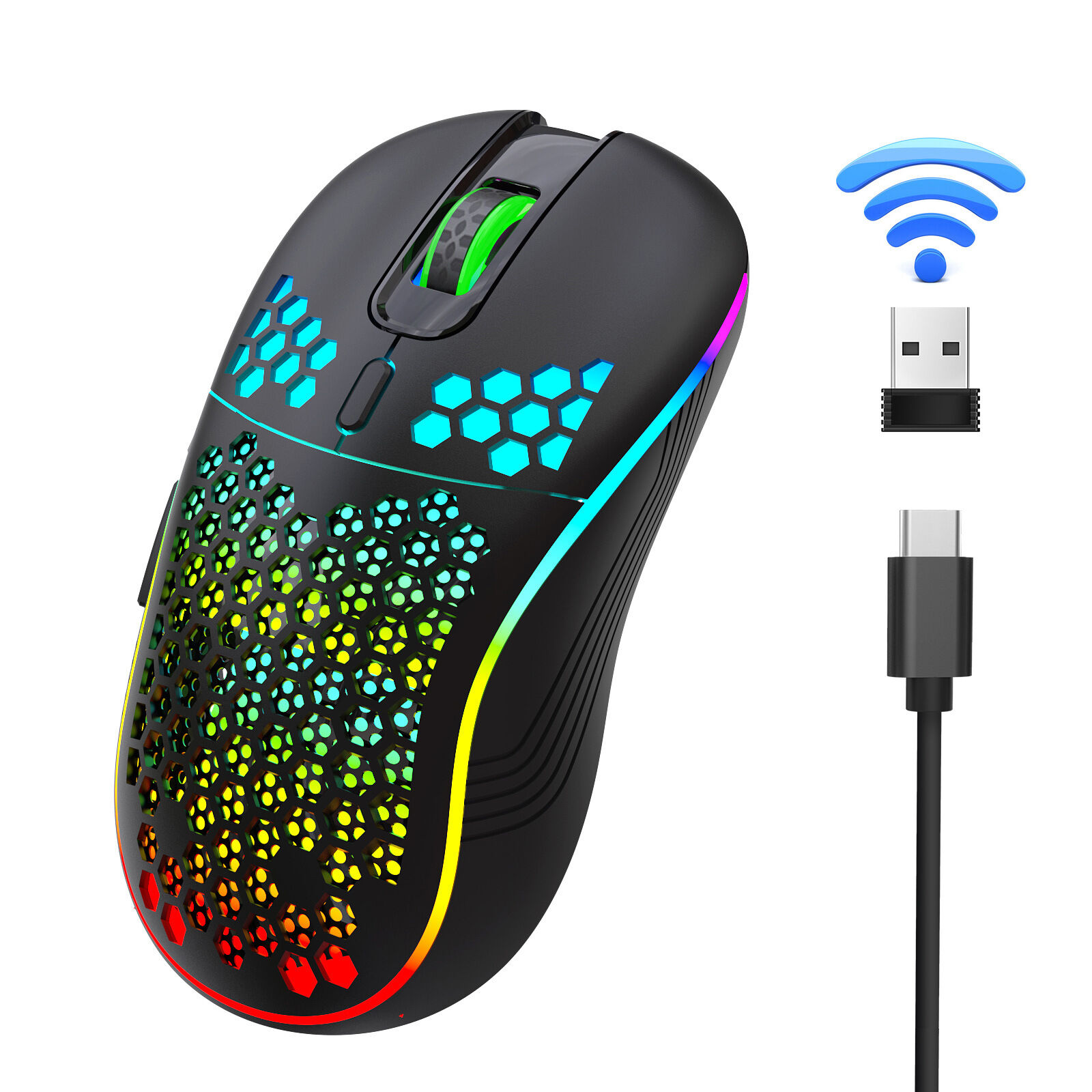 Rgb Wireless Bluetooth Three Mode Transparent Mechanical Mouse Games ...