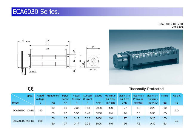 Ac Cross Flow Fans, Size 402 X 100 X 90mm / 15.82 X 3.93 X 3.54 Inches ...