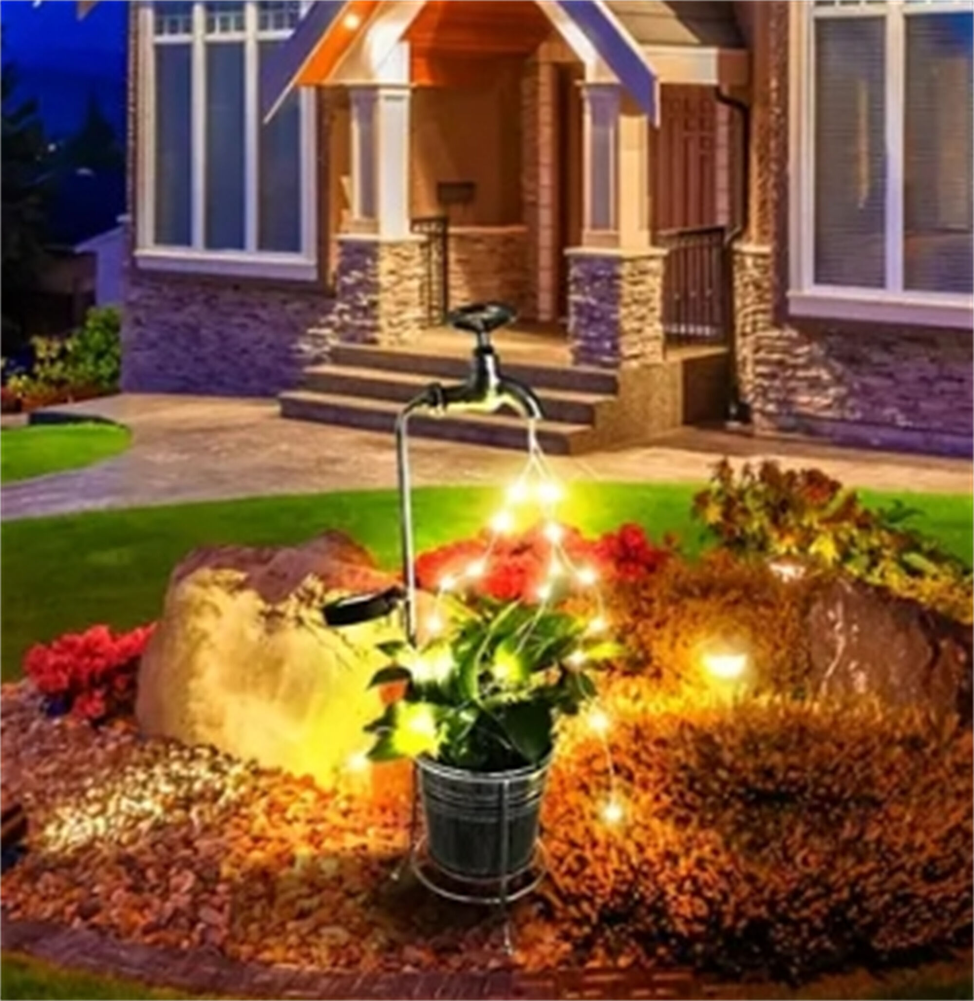 Solar Wrought Iron Faucet Light Flowerpot Outdoor Light String Solar ...