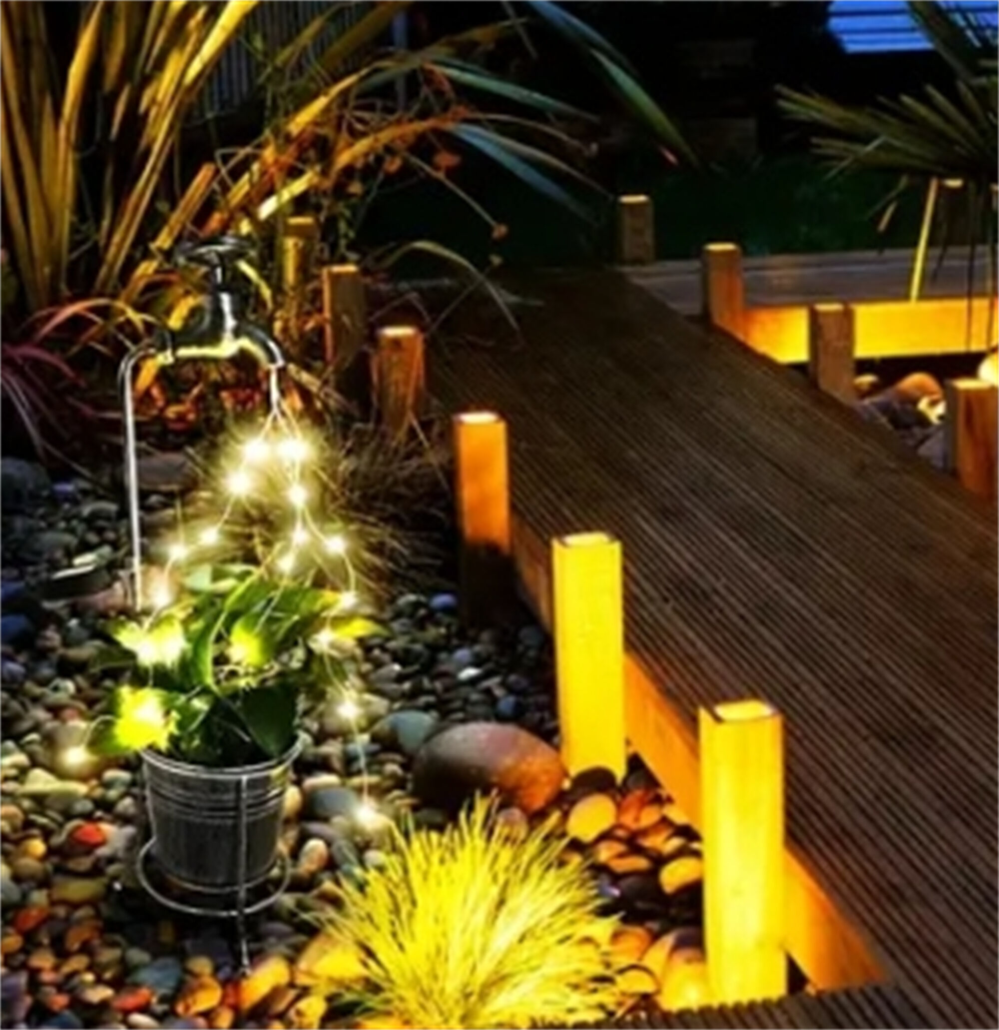 Solar Wrought Iron Faucet Light Flowerpot Outdoor Light String Solar ...