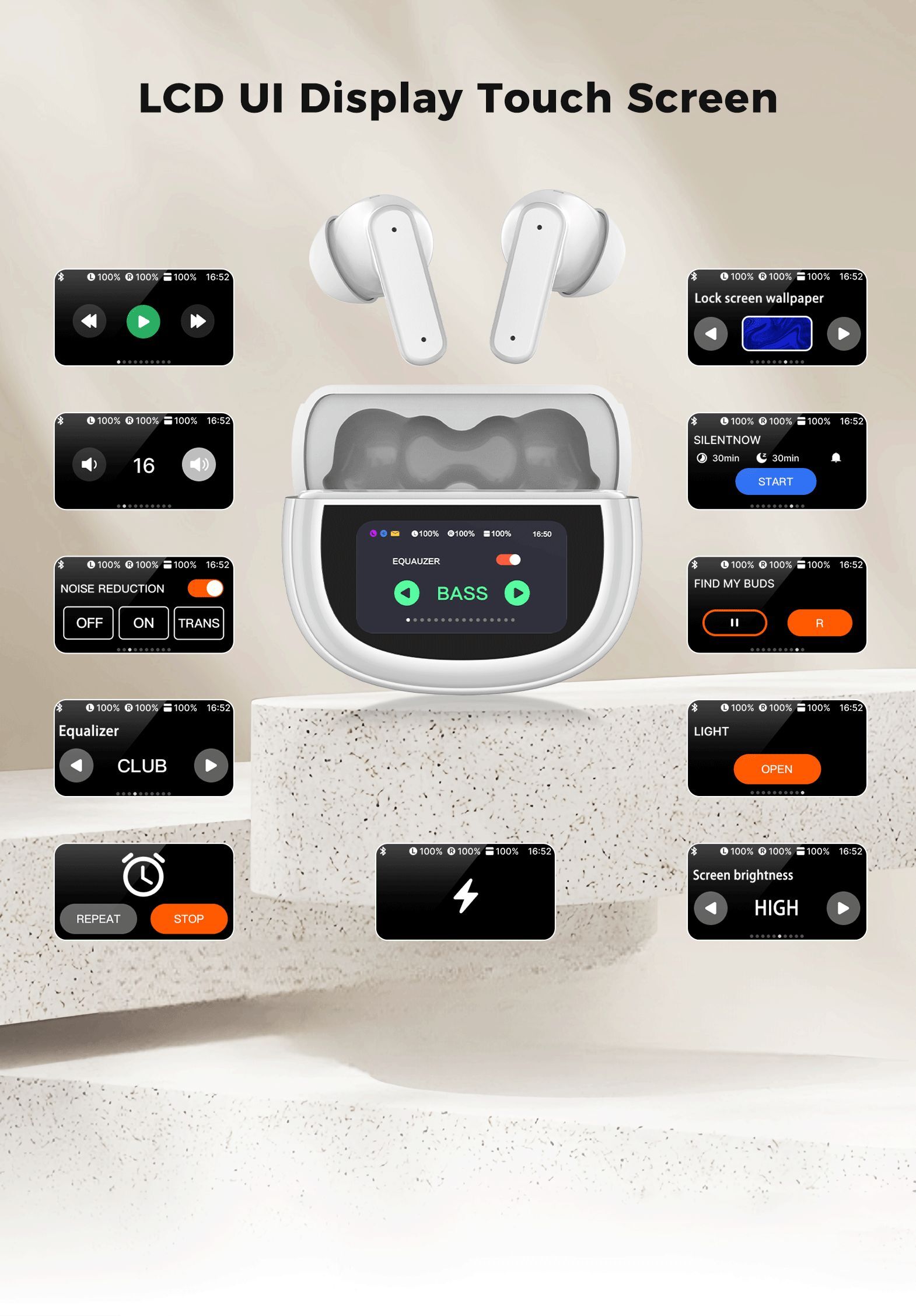 Lcd Touch Screen Earbuds Anc Sport Headphone Earphones $8.99 ...