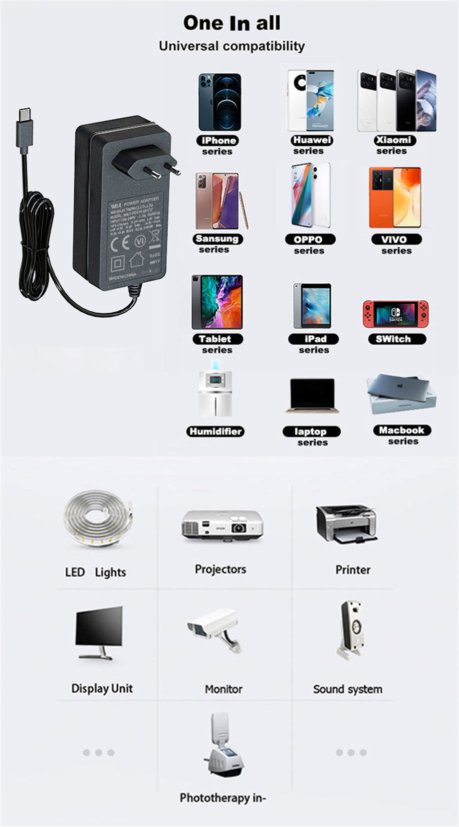 Odm Interchangeable Power Adapter 48w 6a Uk Us Kr Jp Au Eu ...