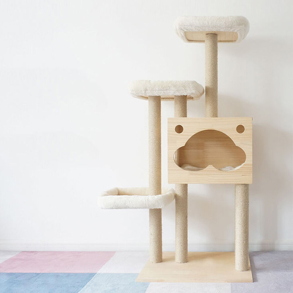 New Style Durable Wooden Cat Tree Tower Indoor Kittens Activity Multi ...