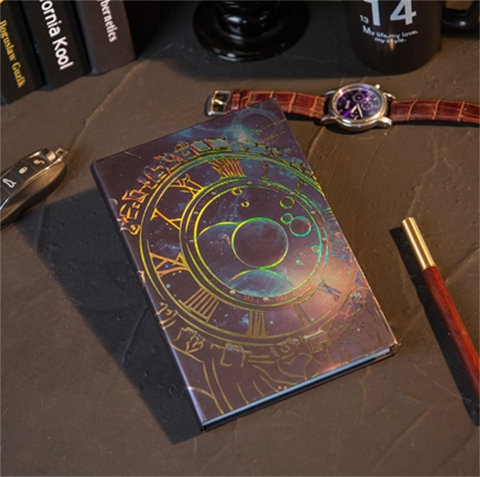 Cosmic Clock Retro Hardcover Star Galaxy Gilded Full Color Notebook ...