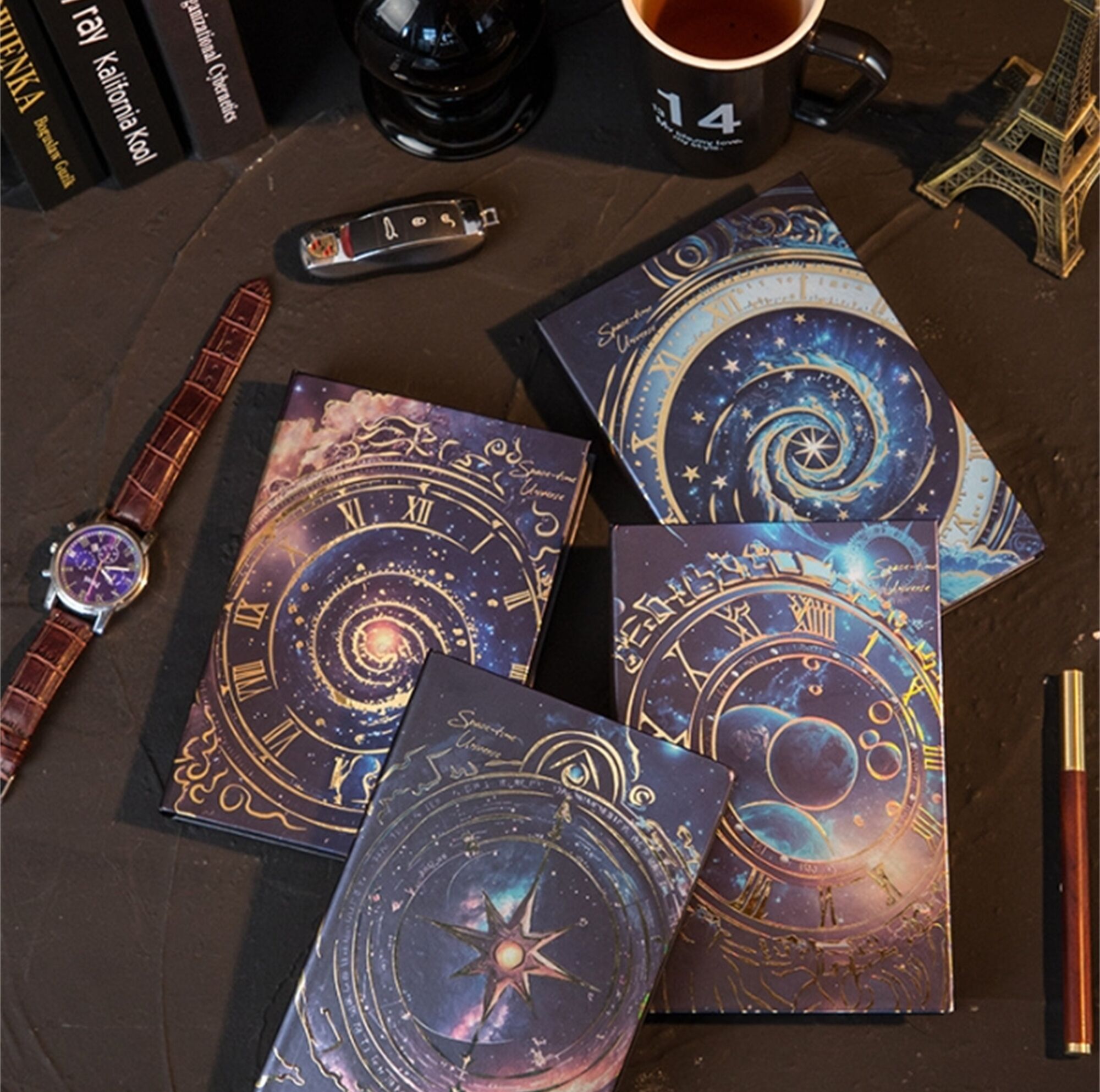 Cosmic Clock Retro Hardcover Star Galaxy Gilded Full Color Notebook ...