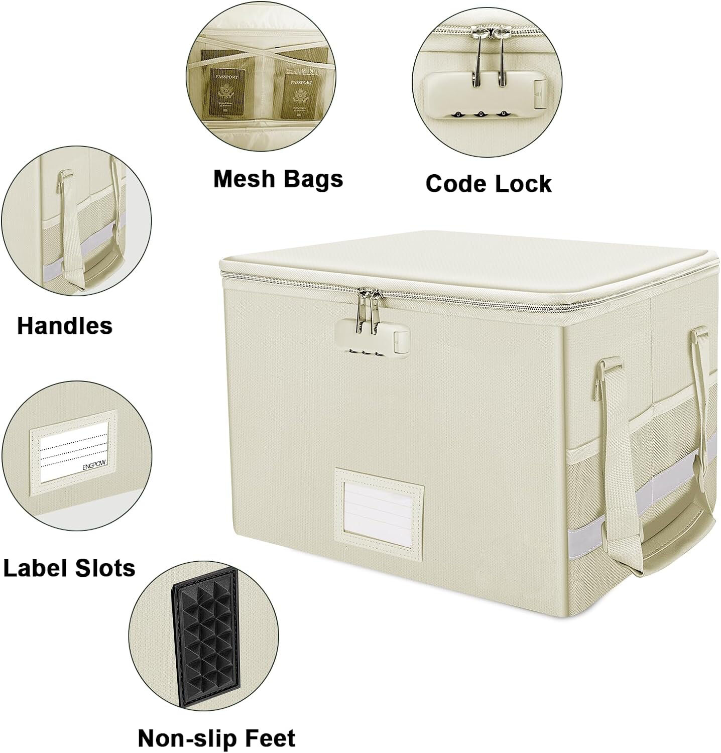 Fireproof Document Box With Lock File Storage Organizer Box With Mesh ...