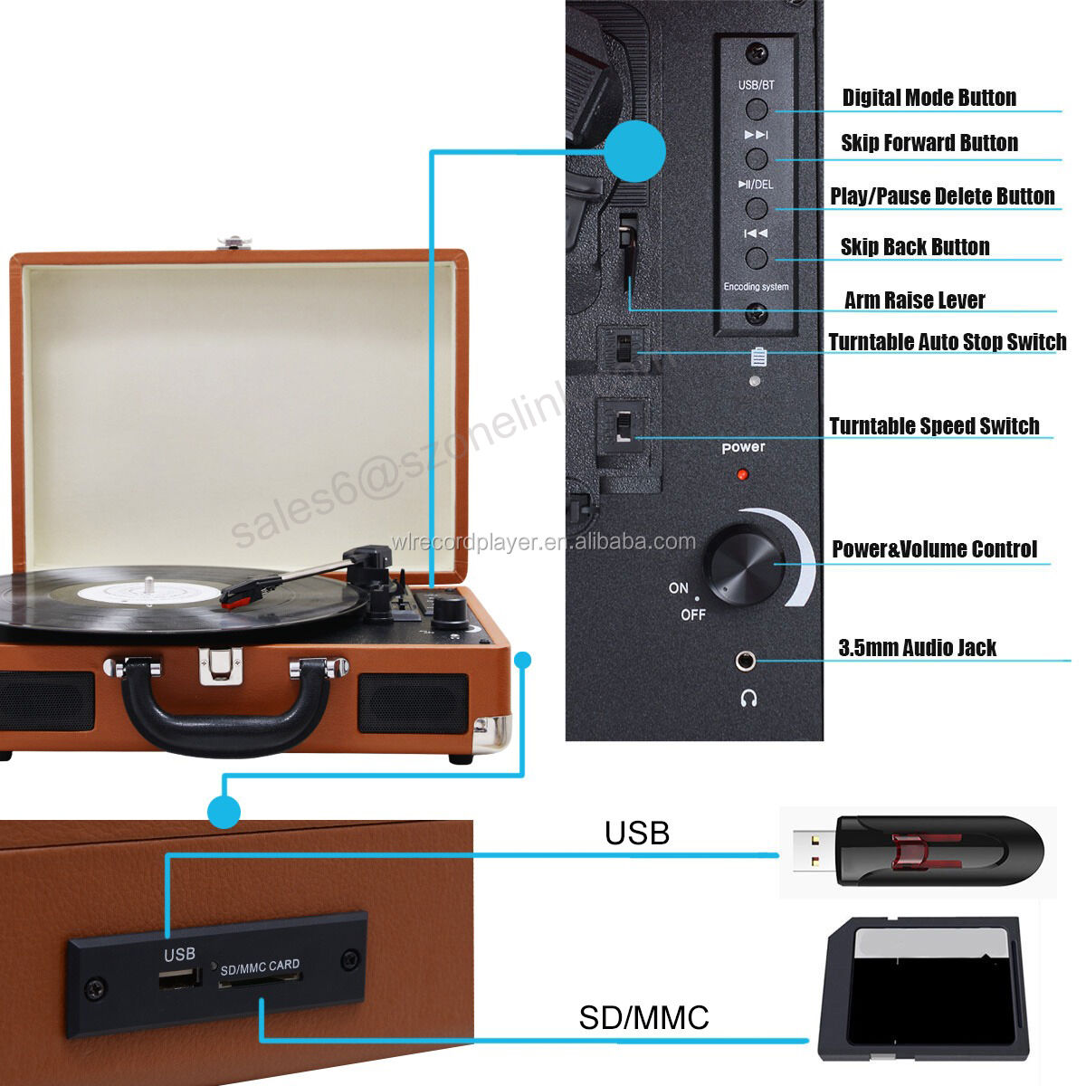 3 Speeds Belt Drive Gramophone Player Vinyl Record Player With Rca ...