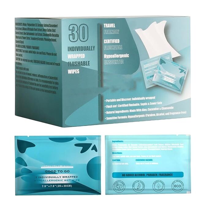 Individually Wrapped Hypoallergenic Toilet Wipes Plant Based Flushable ...
