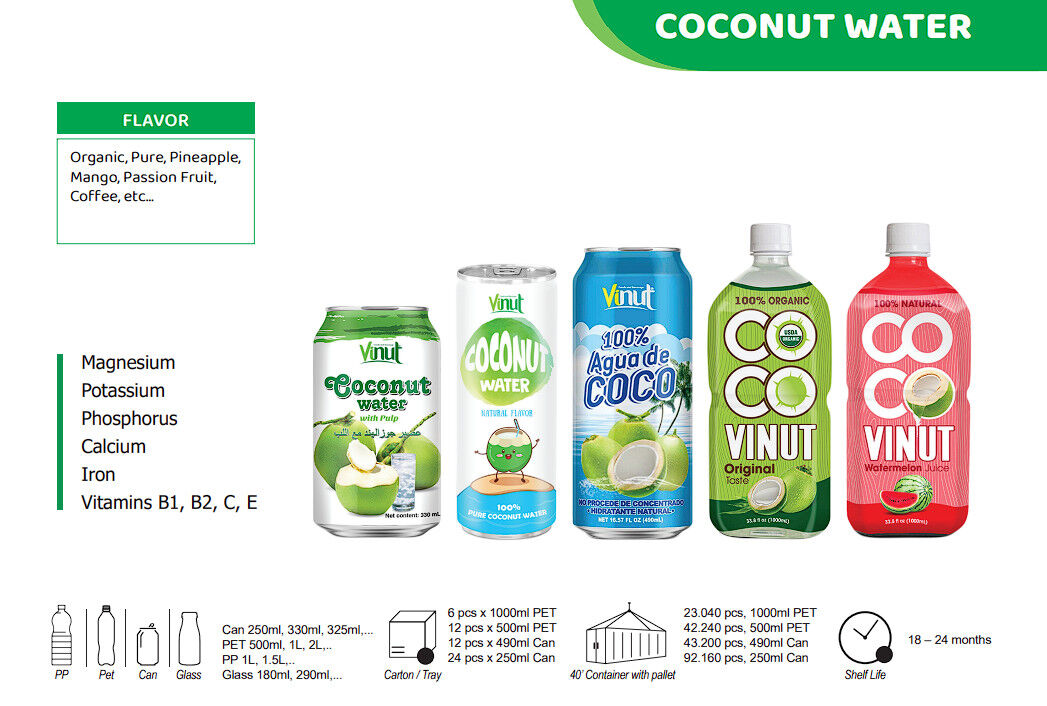 Free Sample/330ml Vinut Coconut Water With Mango Flavour/no Sugar Low ...