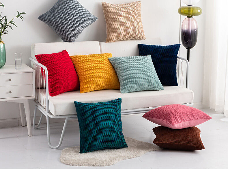 Solid Color Striped Velvet Pleated Pillow Cover Sofa Plush Back Cushion ...