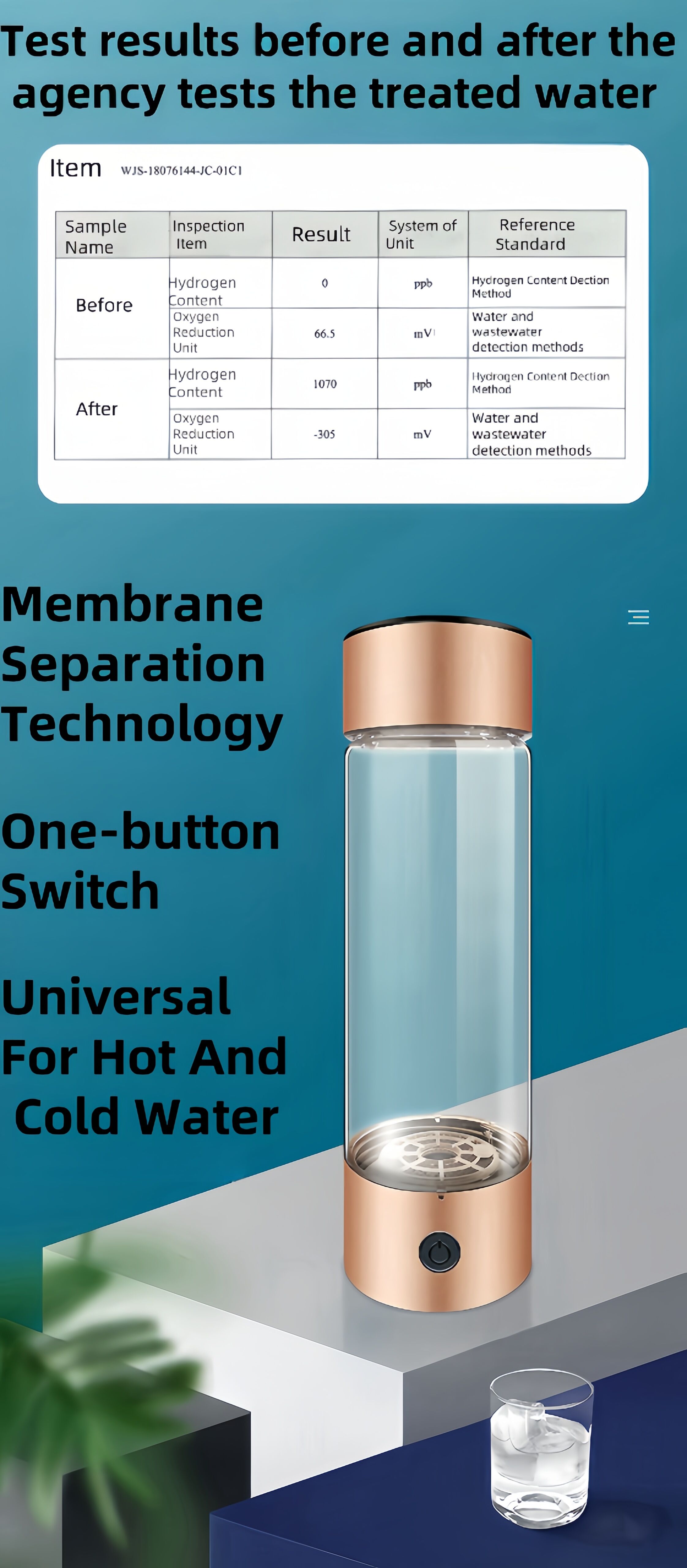 Hydrogen-rich Water Cup, Hydrogen-oxygen Separation, Three-in-one Rapid ...
