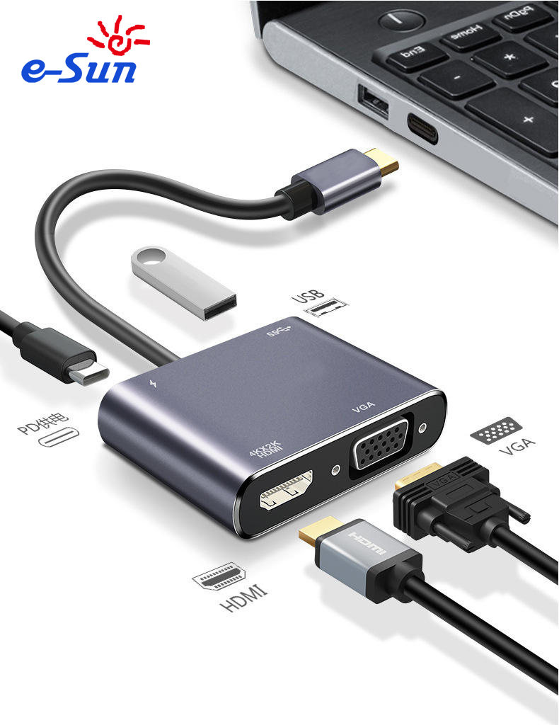 Buy China Wholesale Portable 4 In 1 Usb Type C Hub With 4k Hdmi Vga Pd ...