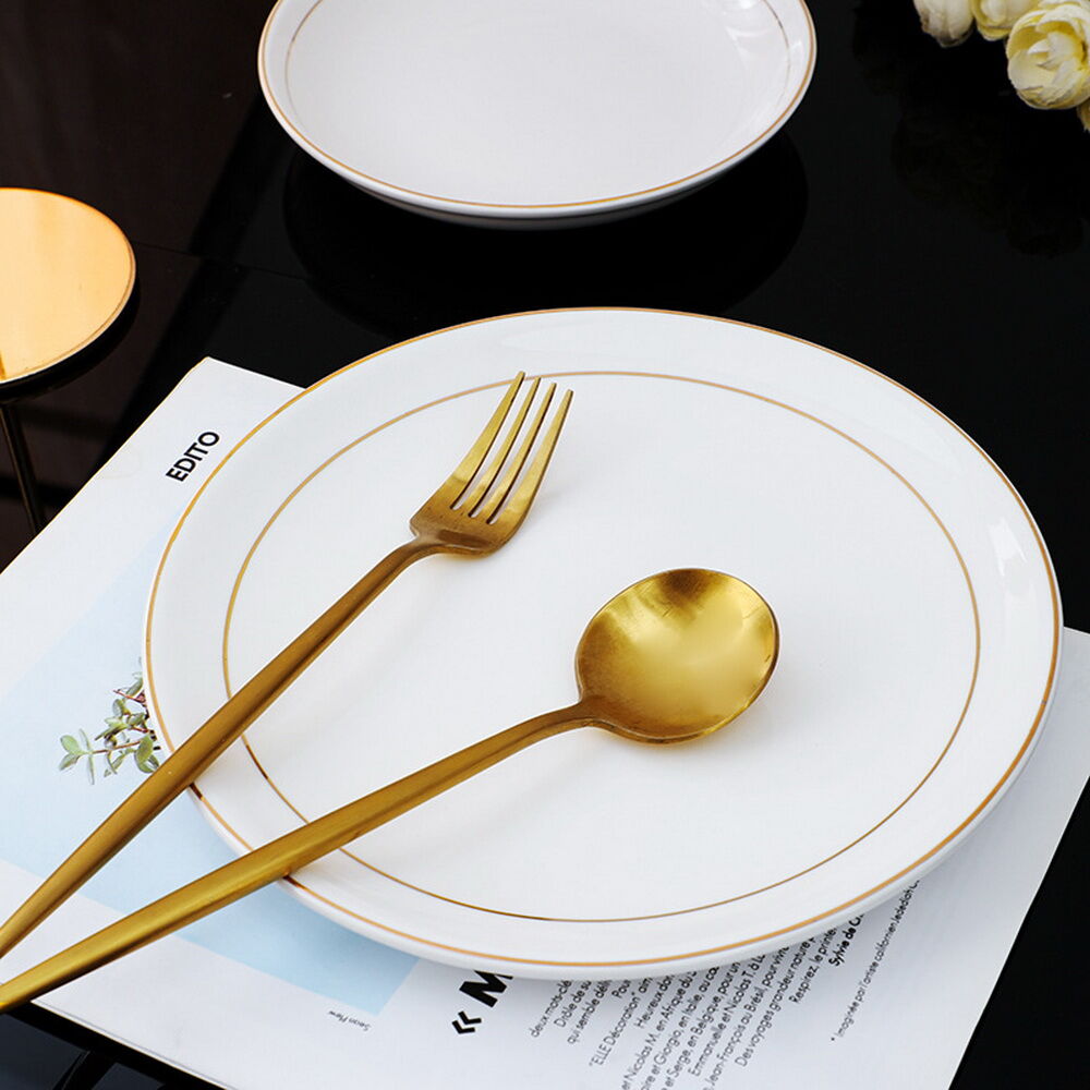 Wholesale White Gold Line Simple Ceramic Flat Plate Custom Logo Size ...