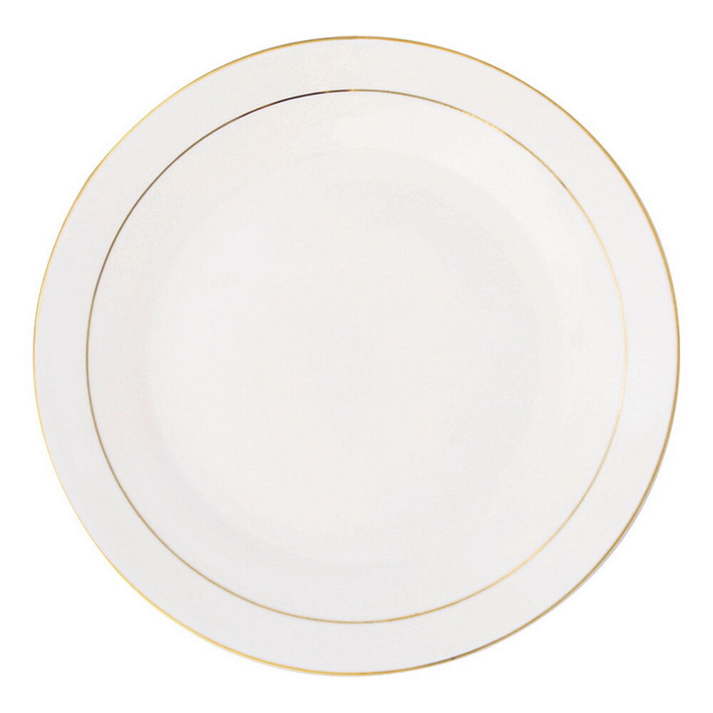 Wholesale White Gold Line Simple Ceramic Flat Plate Custom Logo Size ...