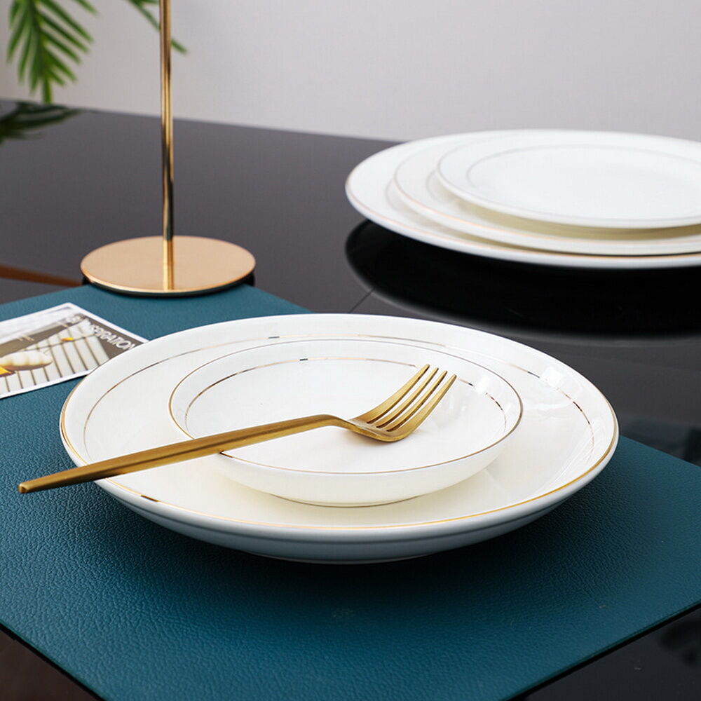 Wholesale White Gold Line Simple Ceramic Flat Plate Custom Logo Size ...