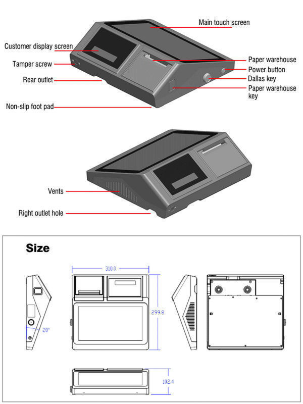 11.6inch Android 9.0 Desktop Pos Terminal With 80mm Printer For ...