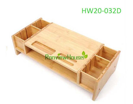 Bamboo Monitor Stand With 2 Drawers，white Color, No Assembly Required ...