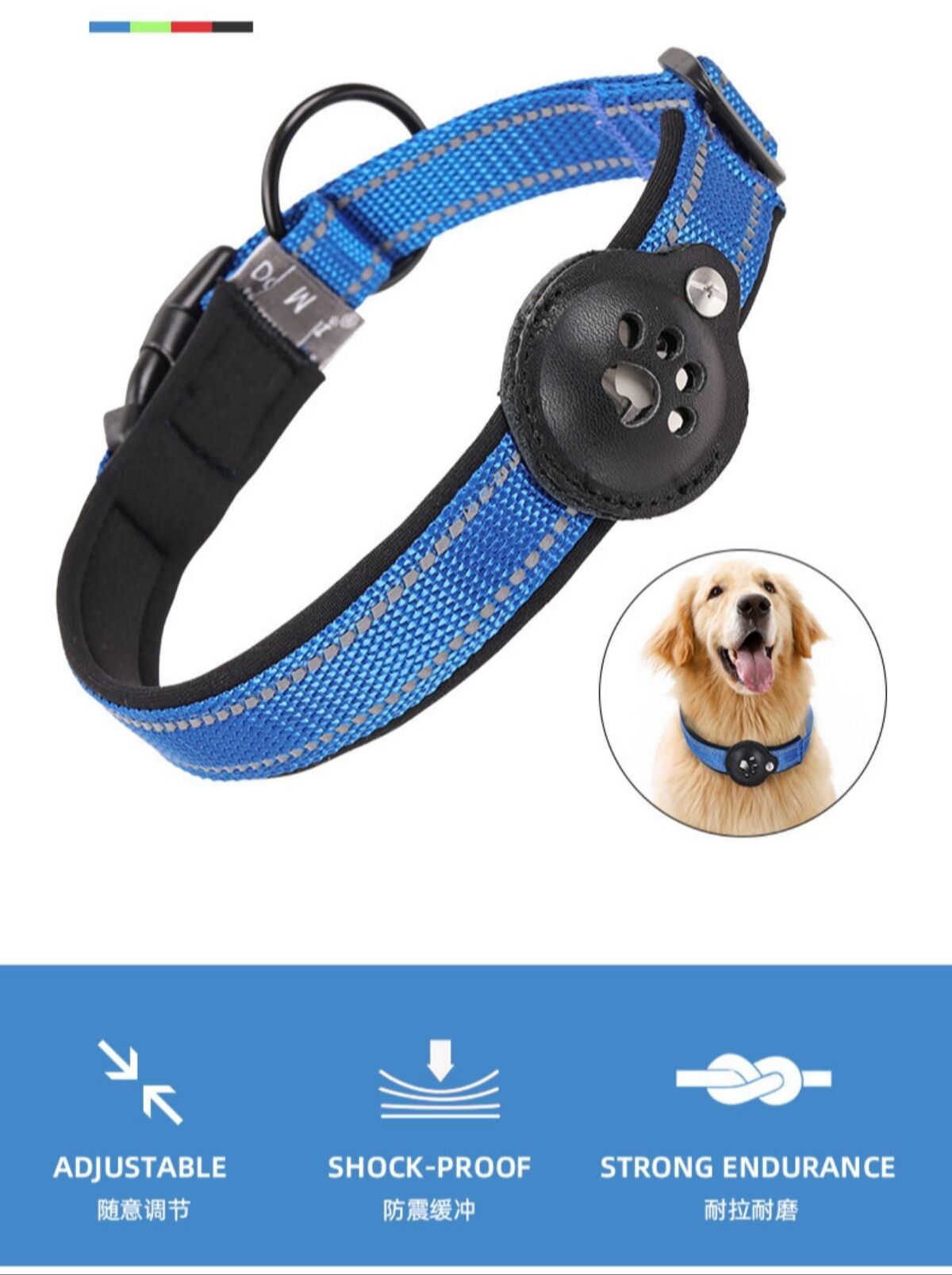 Gps Dog Tracker Leather Polyester Reflective Webbing Dog Collar With ...
