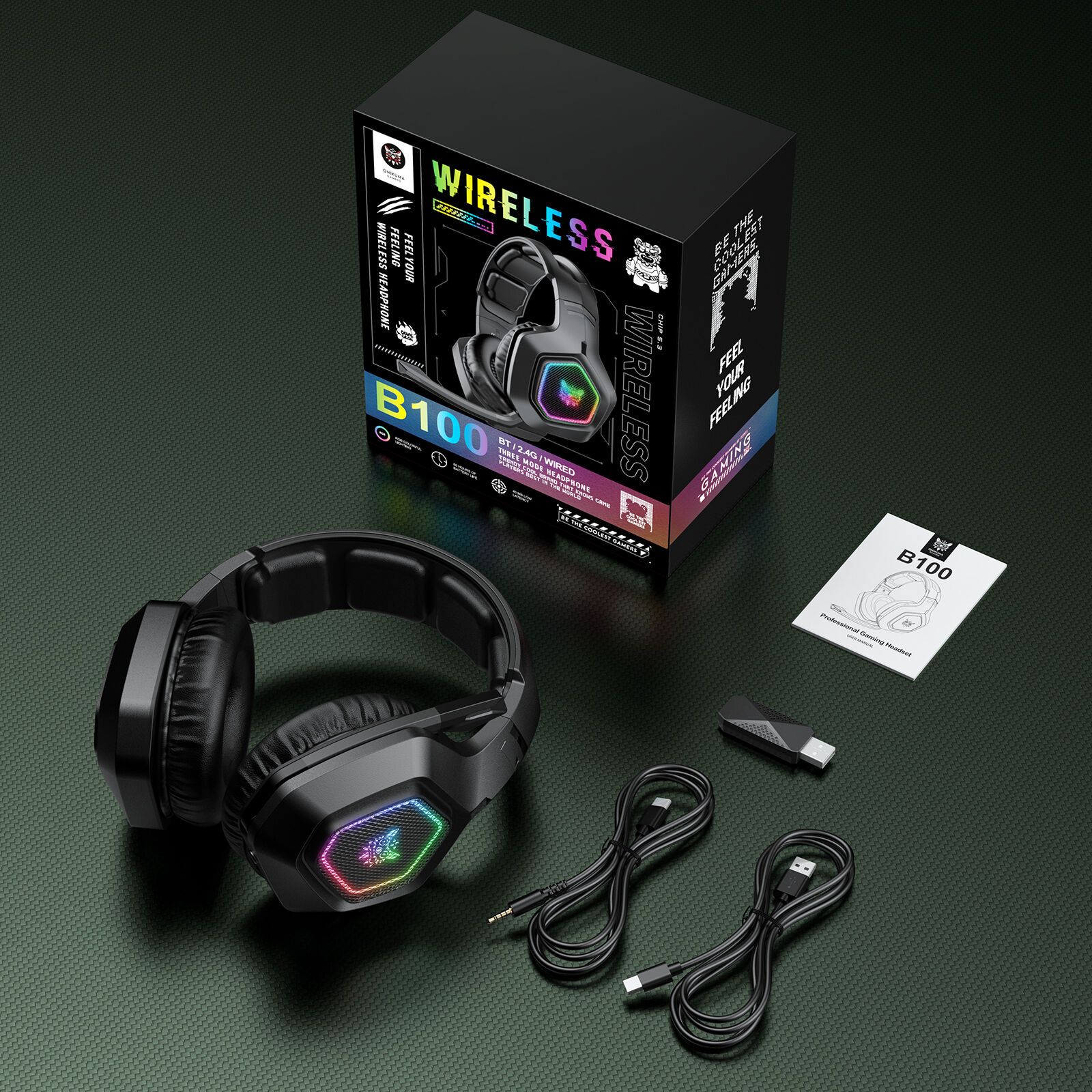 Onikuma B100 Bluetooth5.3& 2.4g Wireless & Wired No Delay Gaming ...