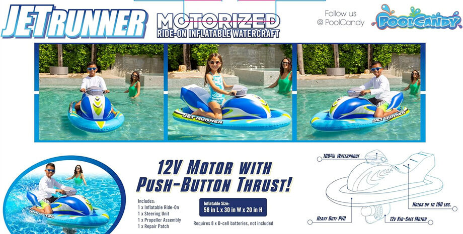Inflatable Swimming Pool Floats Water Toy Kids Motorised Jet Ski With ...