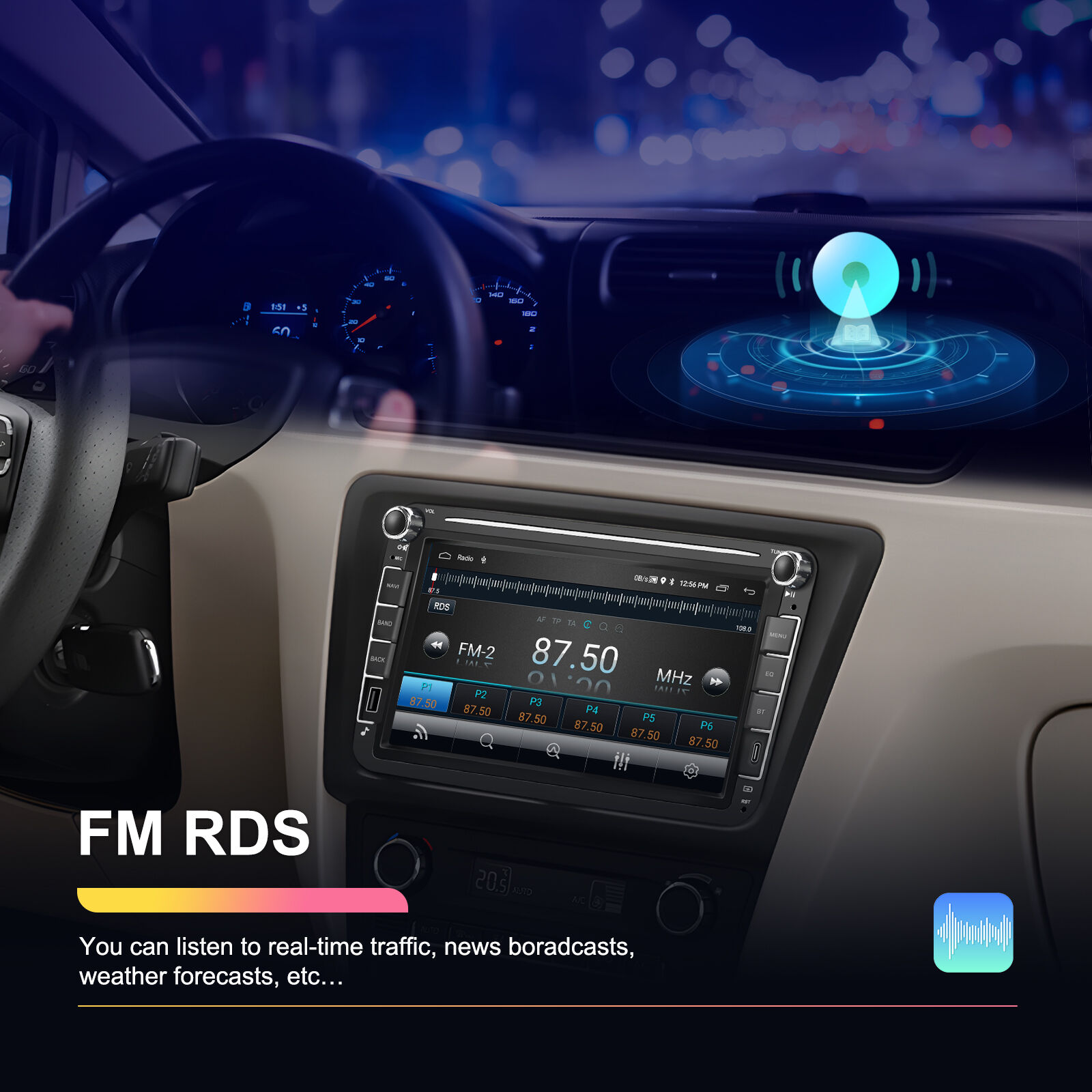 Podofo 8 Inch Android Double Din Carplay Android Auto 2+64g Gps Wifi Fm ...