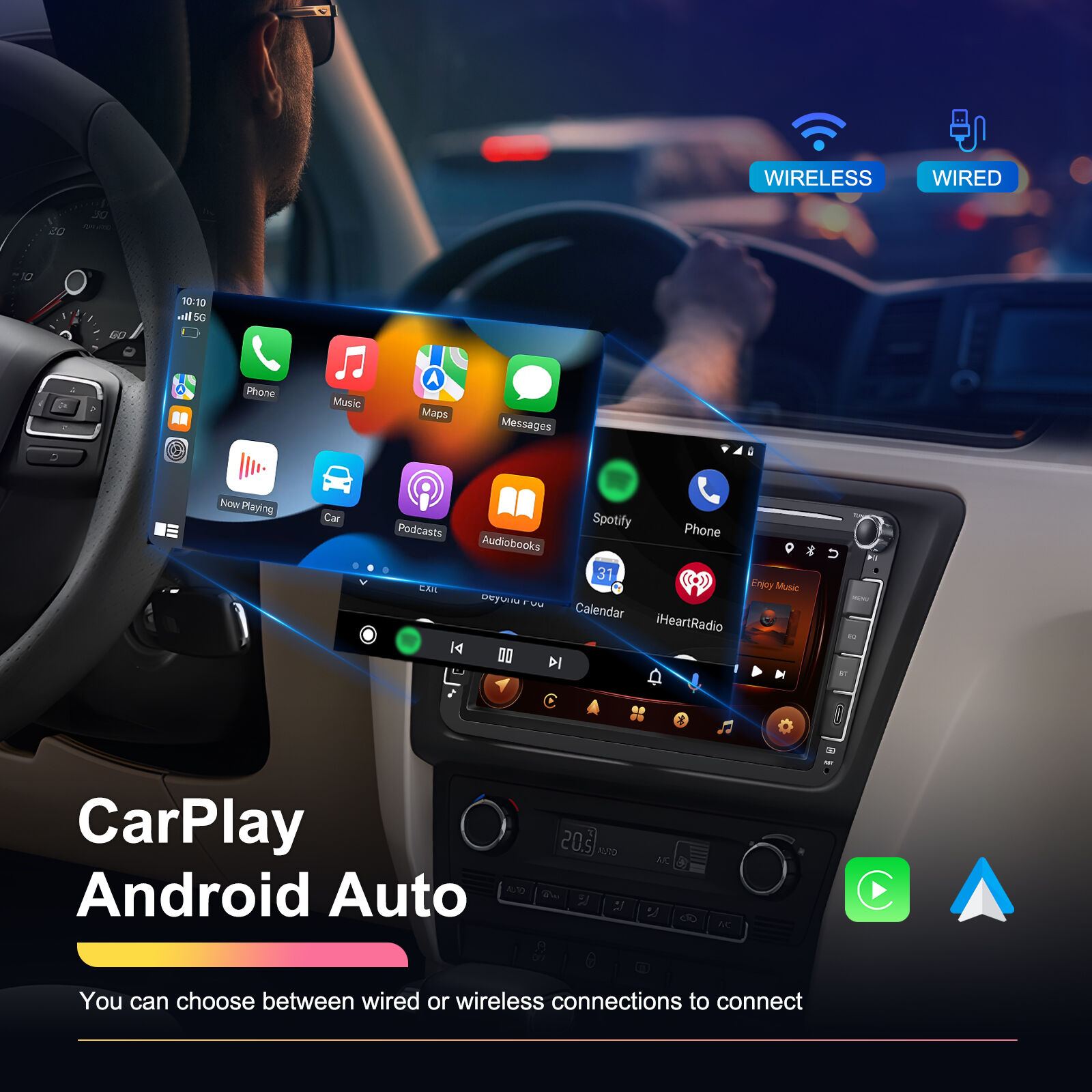 Podofo 8 Inch Android Double Din Carplay Android Auto 2+64g Gps Wifi Fm ...
