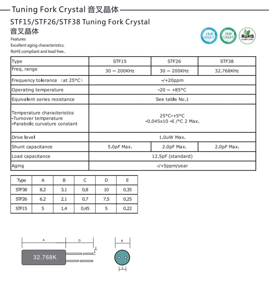 Strongfirst Stf26 Tuning Fork Crystal 30 ~ 200khz -20 ~ +85°c -/+20ppm ...