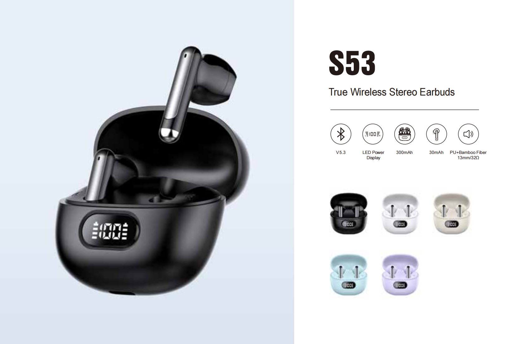 S48 Wireless Earbuds Bluetooth 5.3 Headphones Bass Stereo Ear Buds With ...
