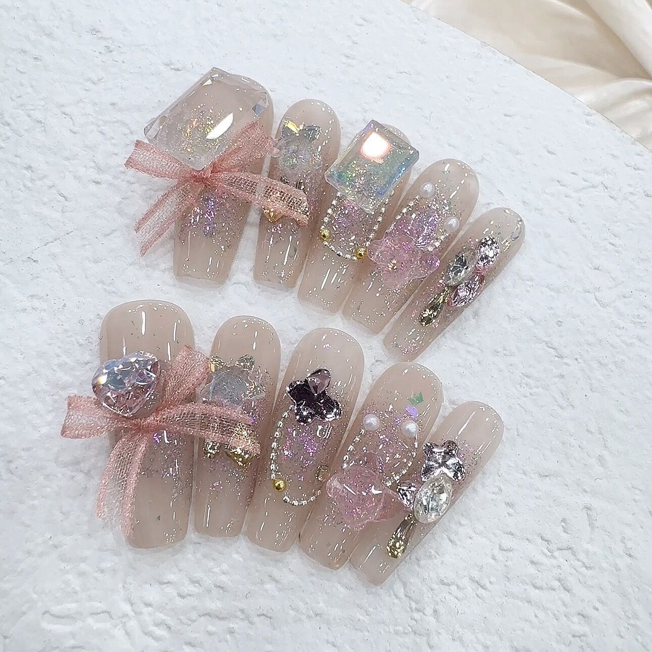 Wholesale Custom Press On Nails Medium Coffin Pearl French Nails ...