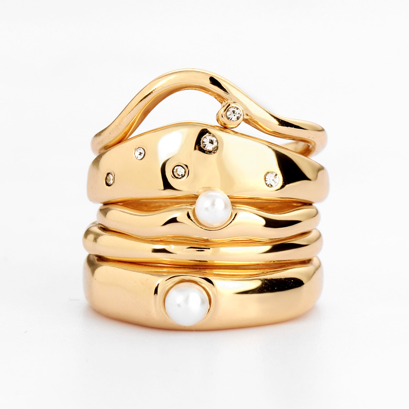 Manufacture 5 X Gold Pearl And Crystal Fine Ring Set, Ring, Ring Set ...