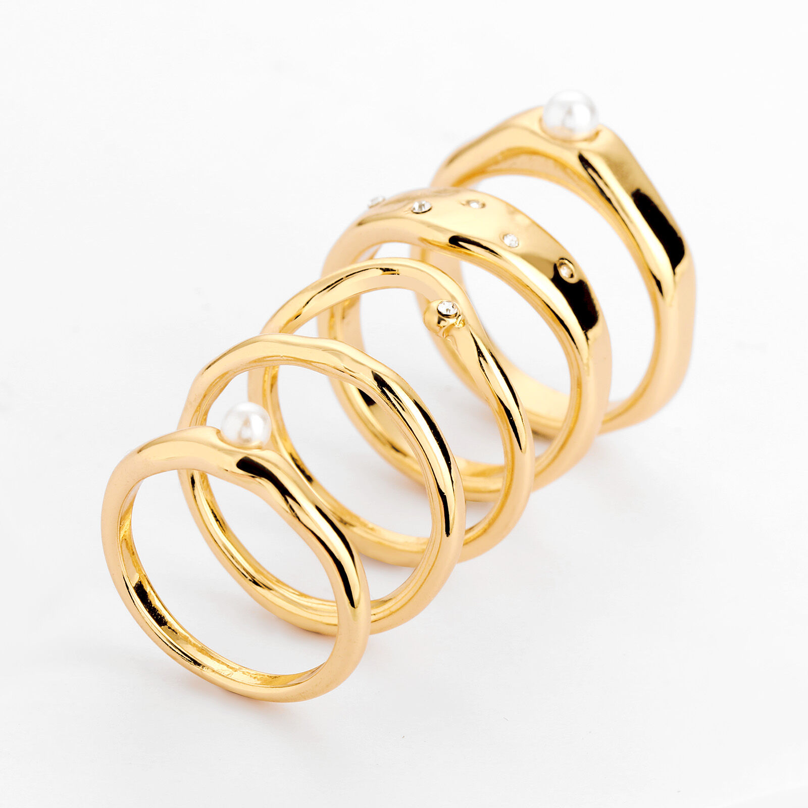 Manufacture 5 X Gold Pearl And Crystal Fine Ring Set, Ring, Ring Set ...