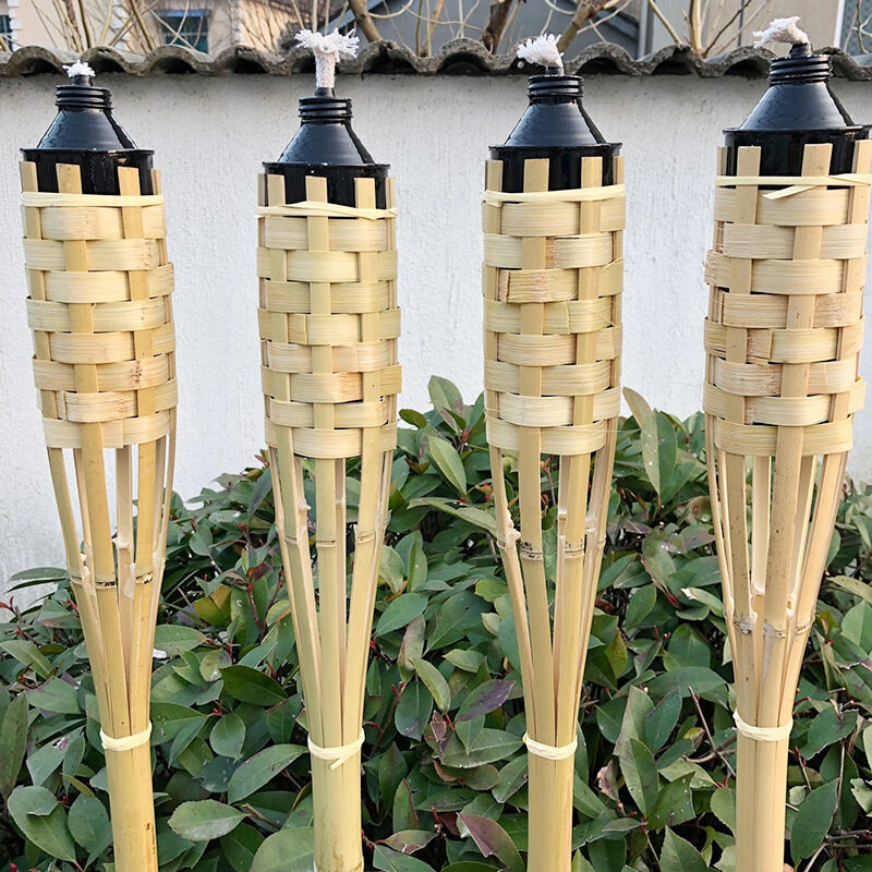 Garden Light Bamboo Torch With Black Metal Wick Holder For Outdoor ...
