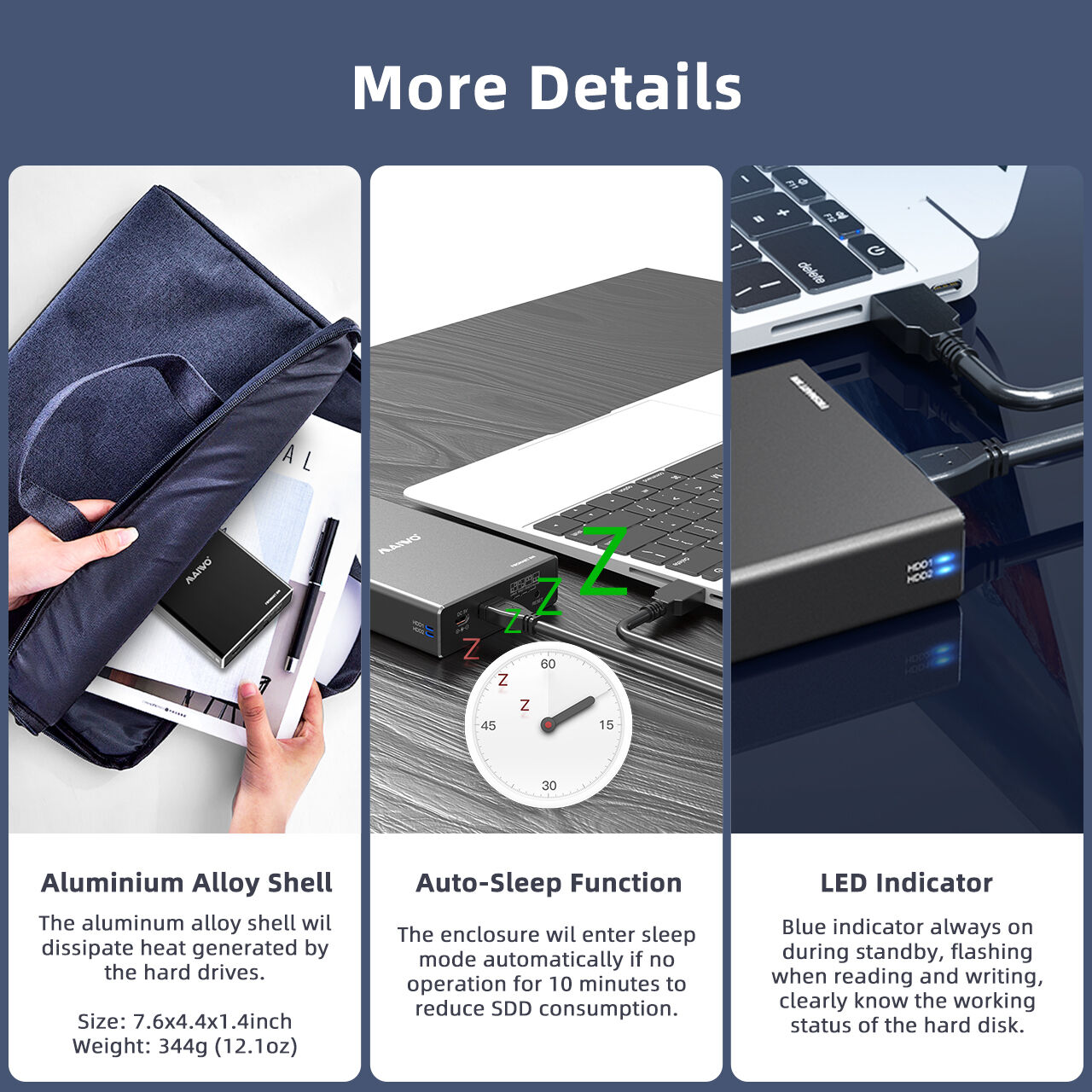 Maiwo K25272 Dual Bay Raid Tool Free Enclosure For 2.5" Sata Hdd/ssd 2. ...