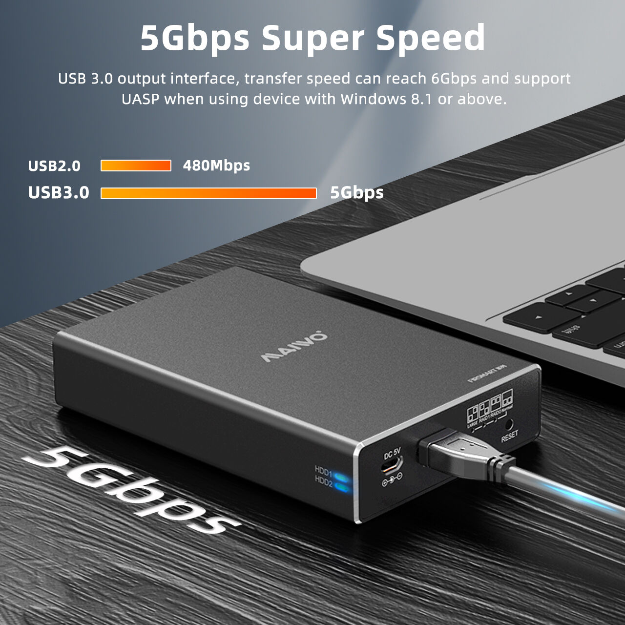 Maiwo K25272 Dual Bay Raid Tool Free Enclosure For 2.5" Sata Hdd/ssd 2. ...