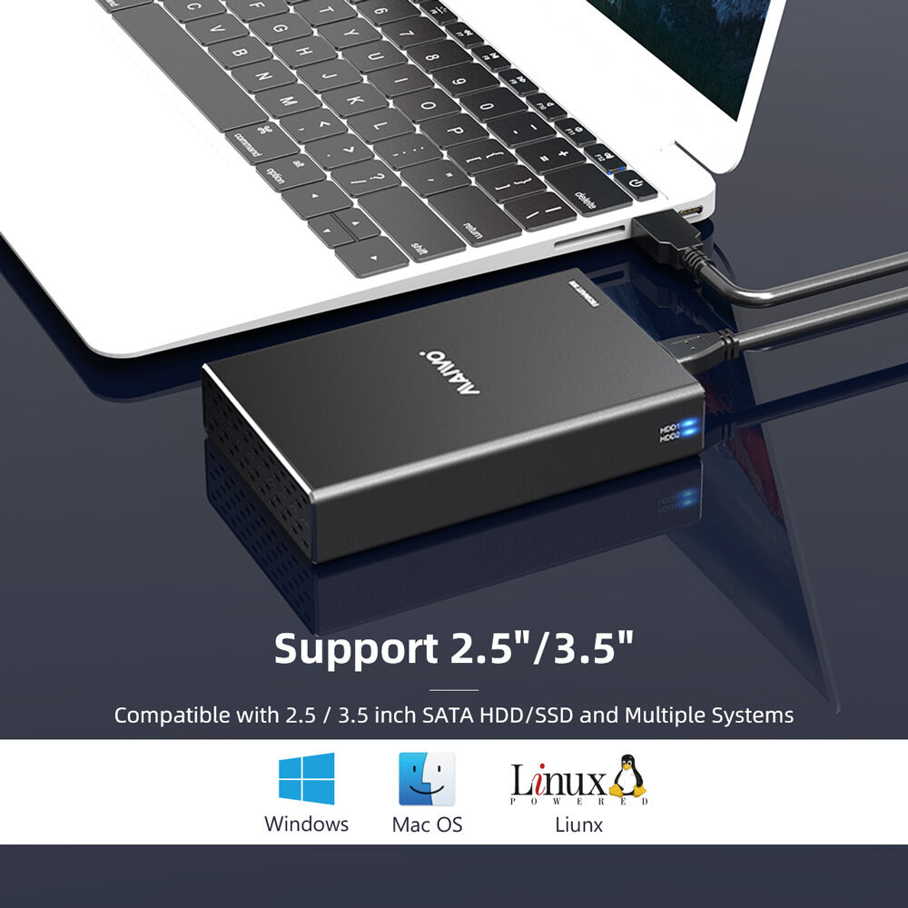 Maiwo K25272 Dual Bay Raid Tool Free Enclosure For 2.5" Sata Hdd/ssd 2. ...