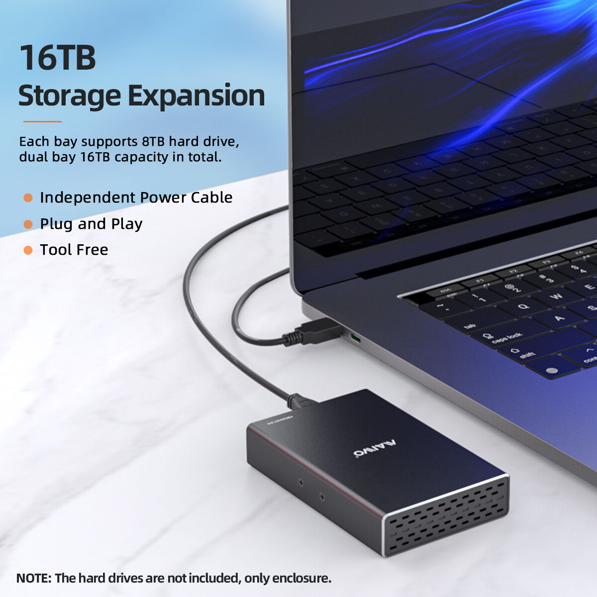 Maiwo K25272 Dual Bay Raid Tool Free Enclosure For 2.5" Sata Hdd/ssd 2. ...