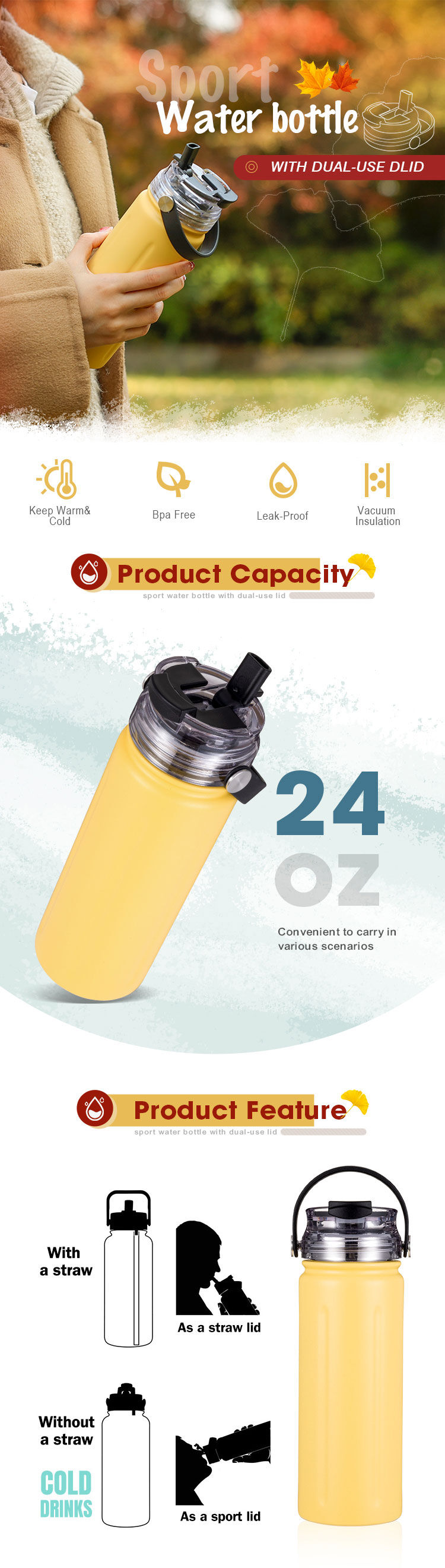 Wholesale 24oz Double Wall Stainless Steel Vacuum Flask Water Bottle ...