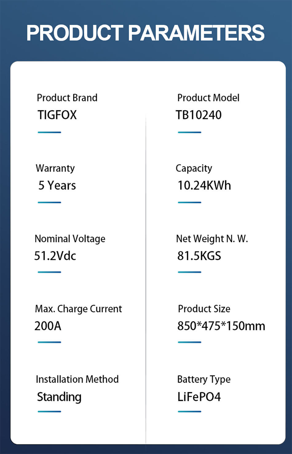 Tigfox Standing Lifepo4 Battery Pack 48v 200ah With Parallel Functioin ...