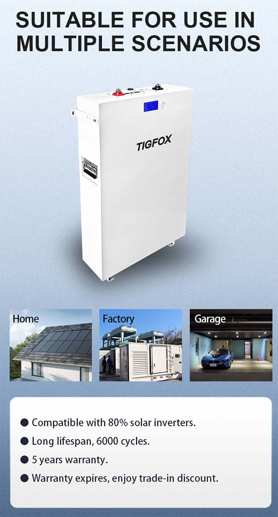 Tigfox Standing Lifepo4 Battery Pack 48v 200ah With Parallel Functioin ...