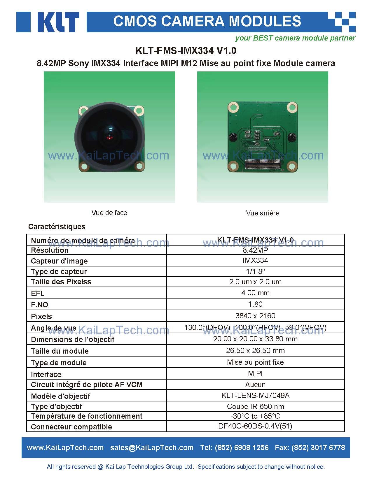 Klt-fms-imx334 V1.0 8.42mp Imx334 Interface Mipi M12 Mise Au Point Fixe ...