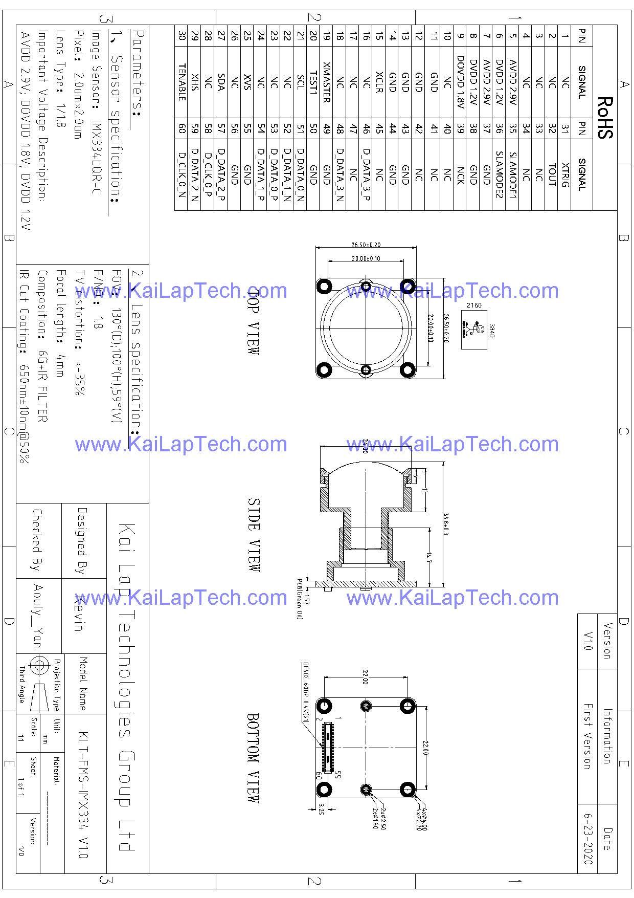 Klt-fms-imx334 V1.0 8.42mp Imx334 Interface Mipi M12 Mise Au Point Fixe ...