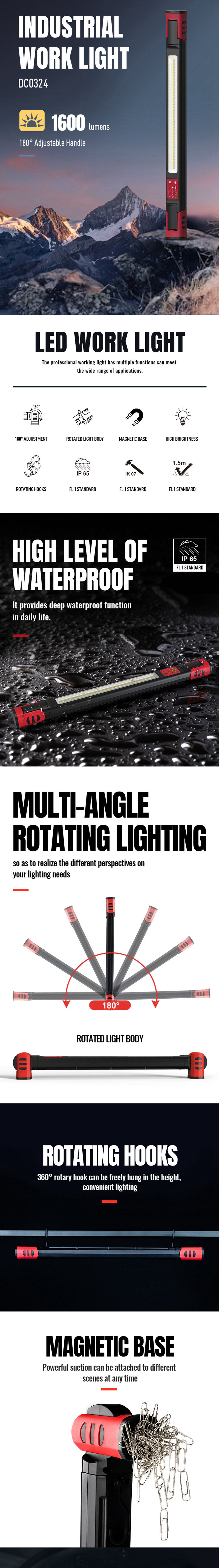 Factory Direct 1600lm Rechargeable Work Light 360° Rotating Mechanical ...