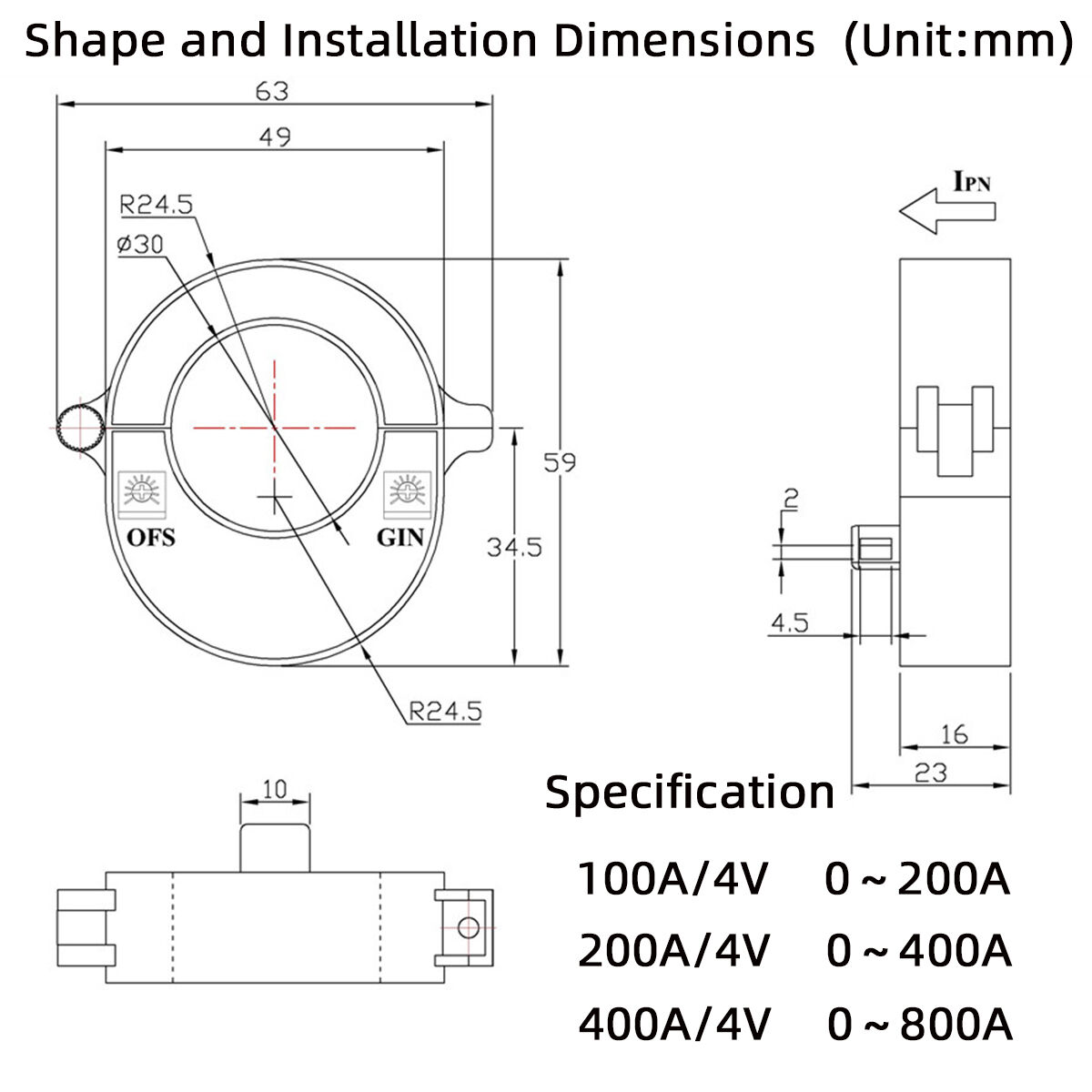 Tr0240-lkh Hall Effect Battery Current Sensor Ac Dc 50a 200a 500a 800a ...