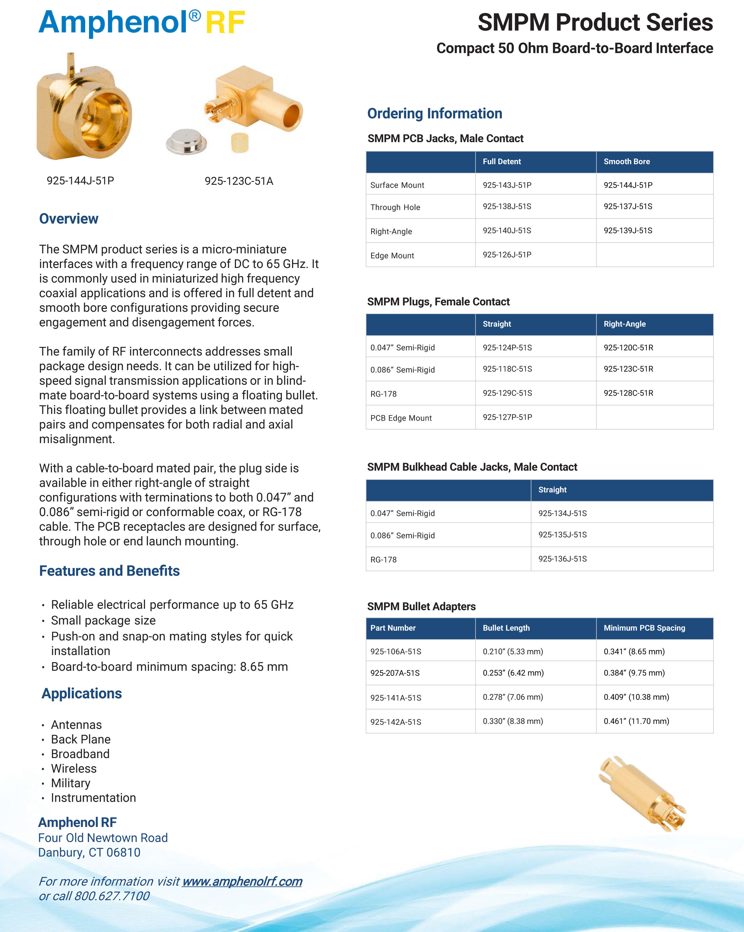 Smpm Male Connector, Smpm Bulkhead Jack Male Contact Use For 0.047 ...