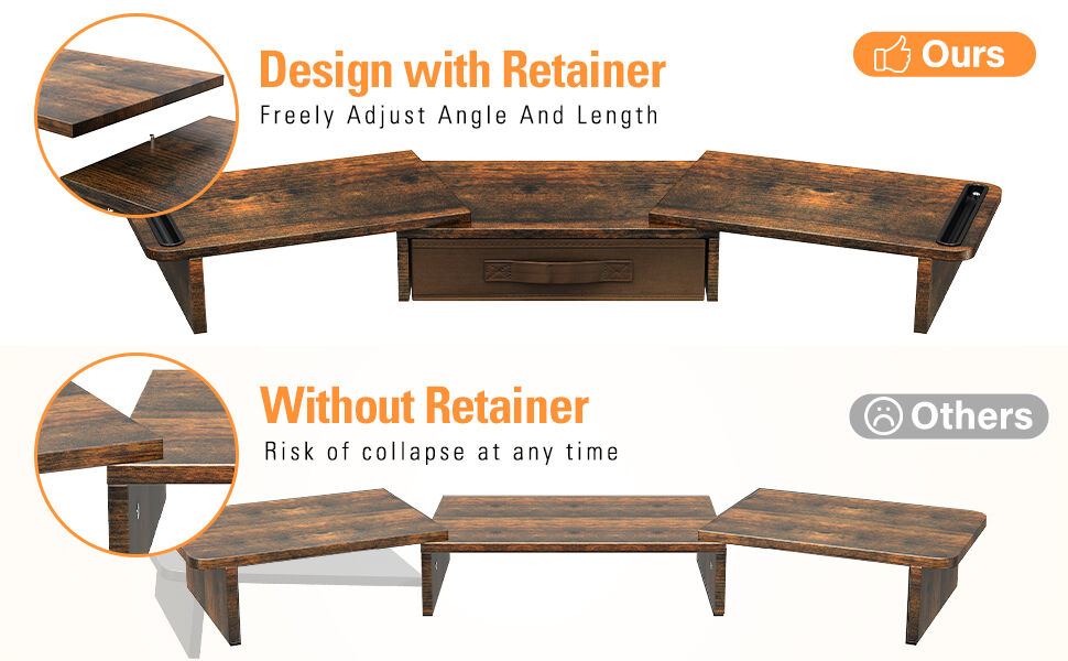 Dual Wood Monitor Stand Riser With Adjustable Length And Angle (rust ...