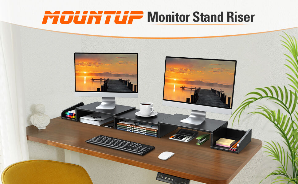 Buy China Wholesale Dual Monitor Stand Riser With Two Swivel Drawers ...
